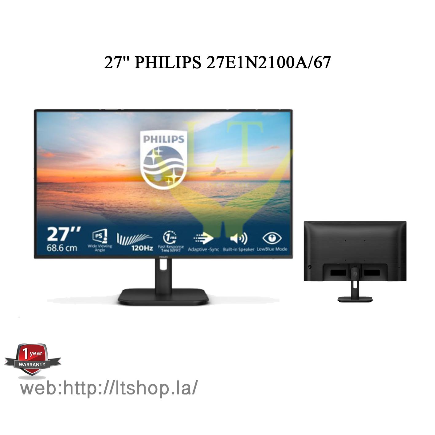 LED 27'' PHILIPS 27E1N2100A/67 (IPS, VGA, HDMI, SPK) 120Hz
